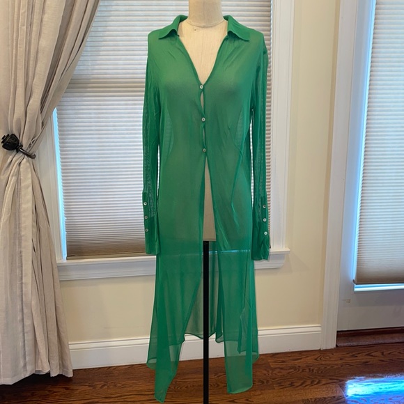 Zara | Sweaters | Zara Bright Green Semi Sheer Knit Duster Cardigan ...